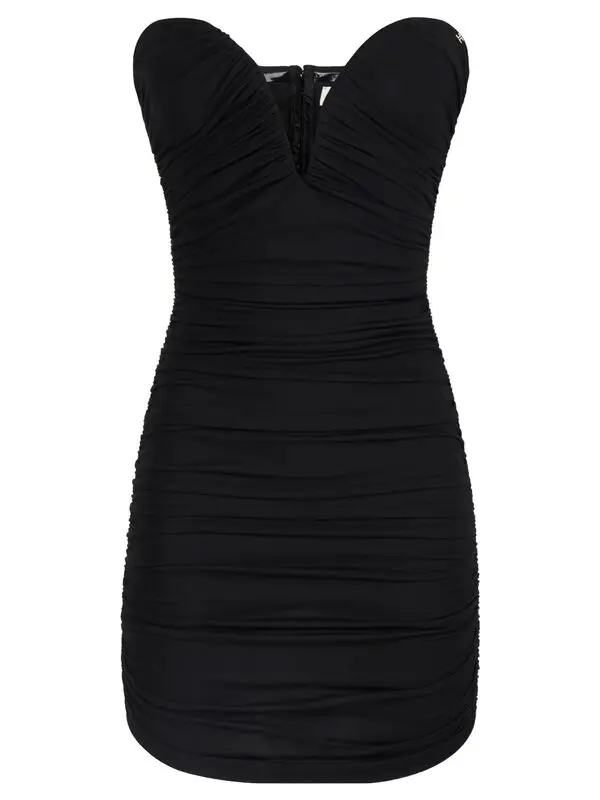 Elisabetta Franchi Strapless Sweetheart Neckline Gathered Mini Dress - Black