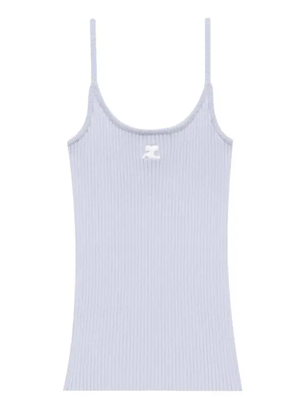 COURREGES Courrèges Logo Embroidered Ribbed Knit Top - White
