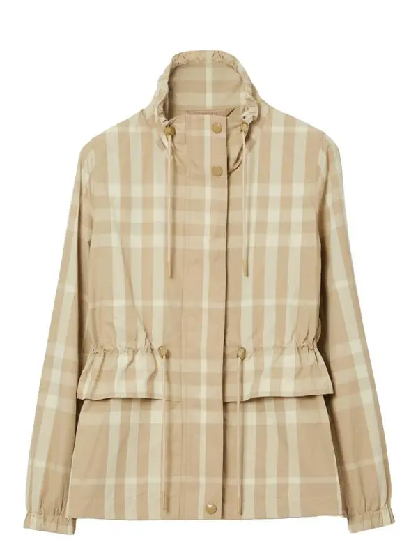 Burberry Plaid High-neck Jacket With Drawstring Details - Nude