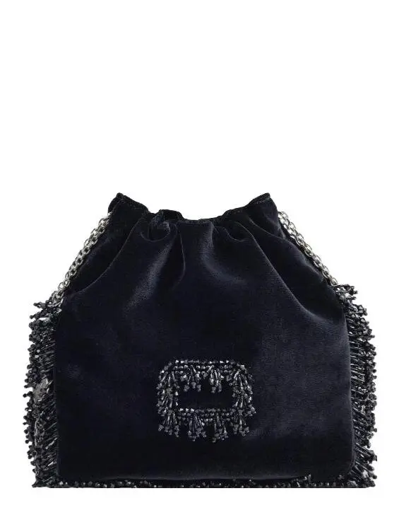ROGER VIVIER Pilgrim Velvet Drawstring Bag With Crystal Embellishments - Black