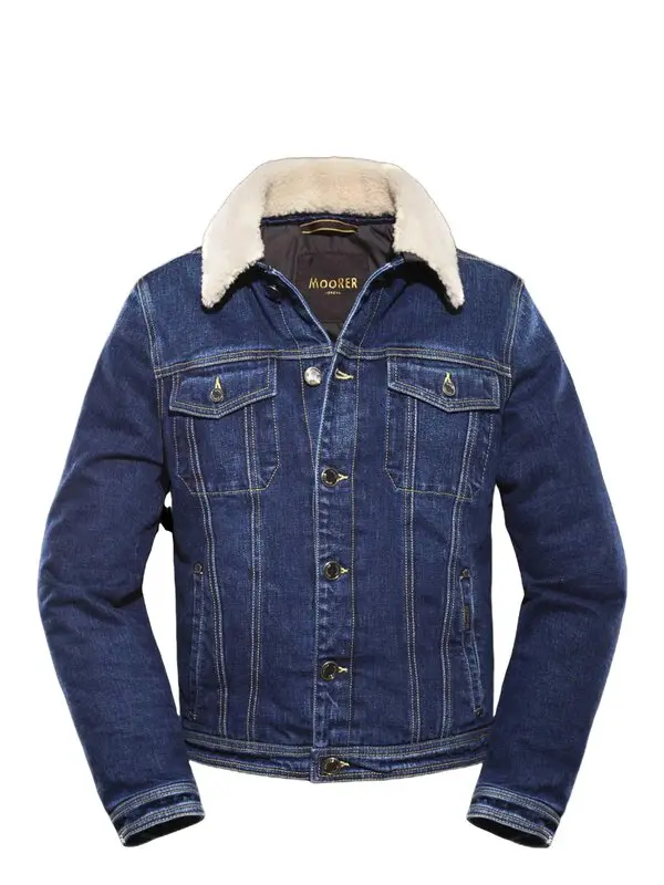 MOORER Taburno Sherpa-collar Denim Jacket - Blue