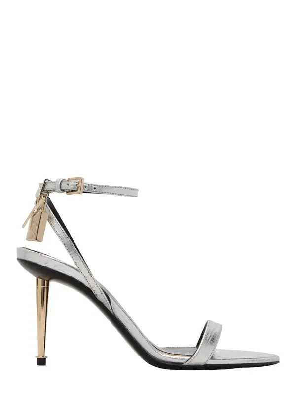 TOM FORD Pointed-toe Open-toe Sandals With Ankle Strap And Logo Pendant - Gray