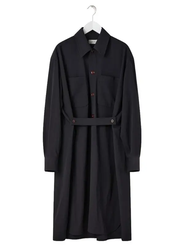 LEMAIRE Pleated Shirt Dress In Light Wool Gabardine - Squid