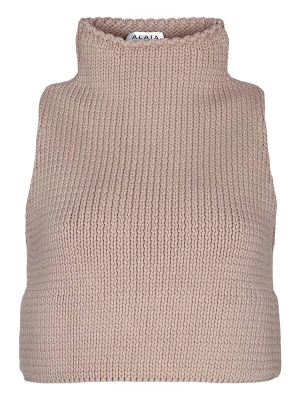 Alaïa Sleeveless Knit Sweater - Sand-colored