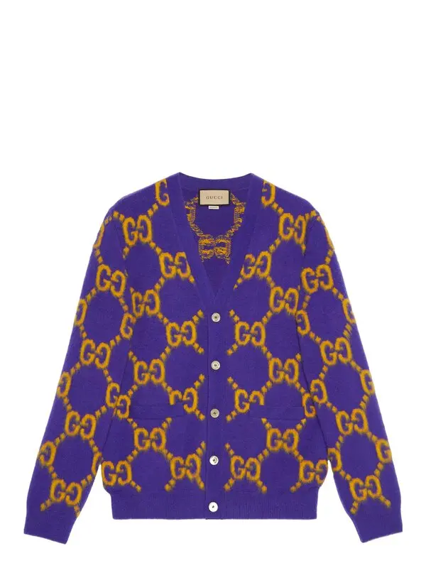 Gucci Gg Intarsia Knit Cardigan - Blue