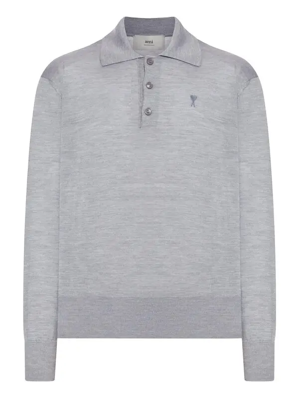 Ami De Coeur Embroidered Wool Polo Shirt - Gray