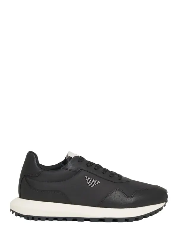 Emporio Armani Logo Plaque Lace-up Sneakers - Black