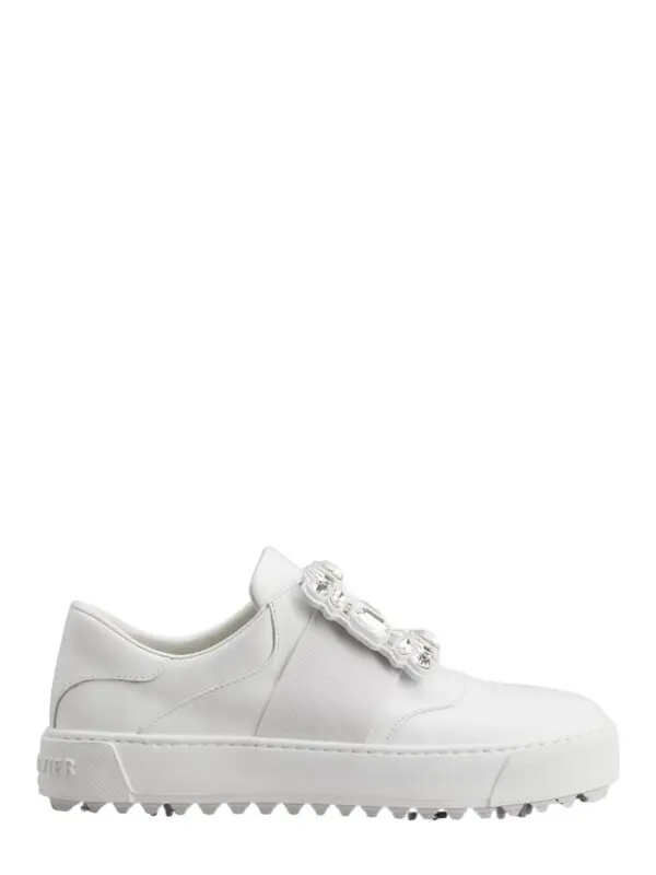 ROGER VIVIER Leather "viv' Golf" Sneakers With Rhinestone Buckle - White