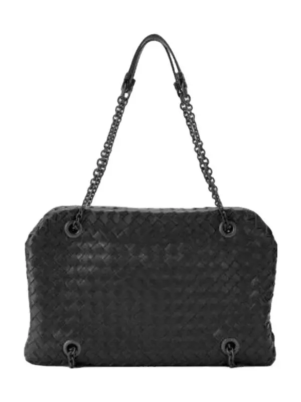 Bottega Veneta Woven Pattern Chain Handbag - Black