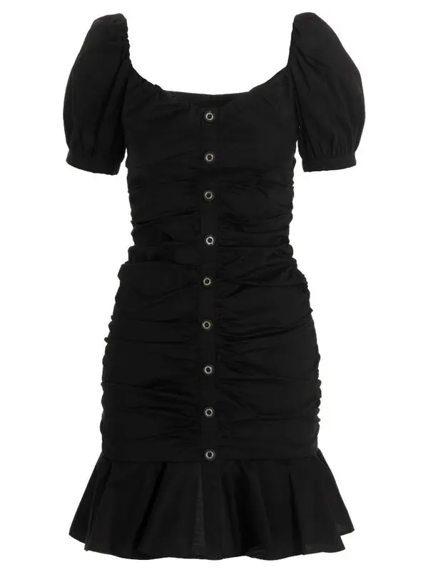 Pinko Ruched Button-up Dress With Bubble Short Sleeves - Black