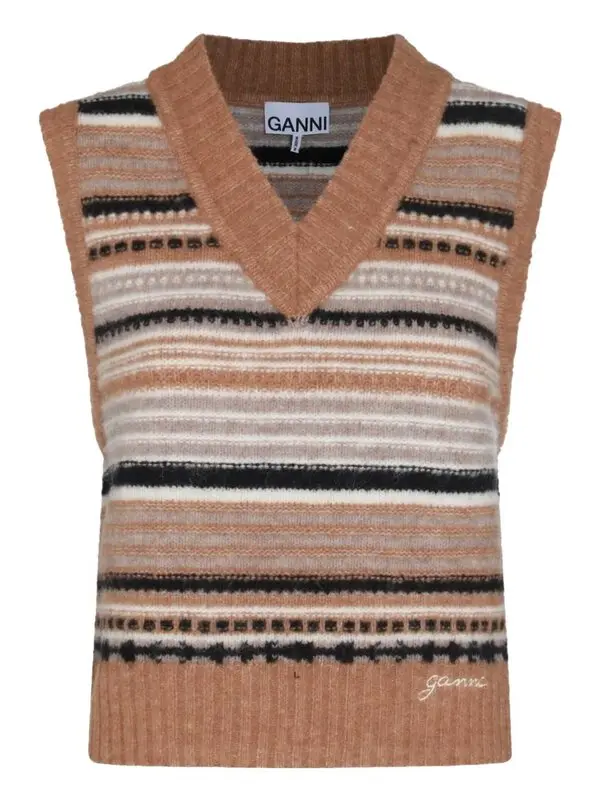 GANNI Striped Pattern Vest - Brown