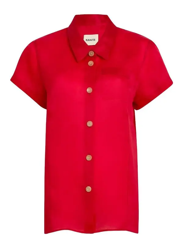 Khaite Keefe Button-up Blouse In Silk Organza - Of Raspberry