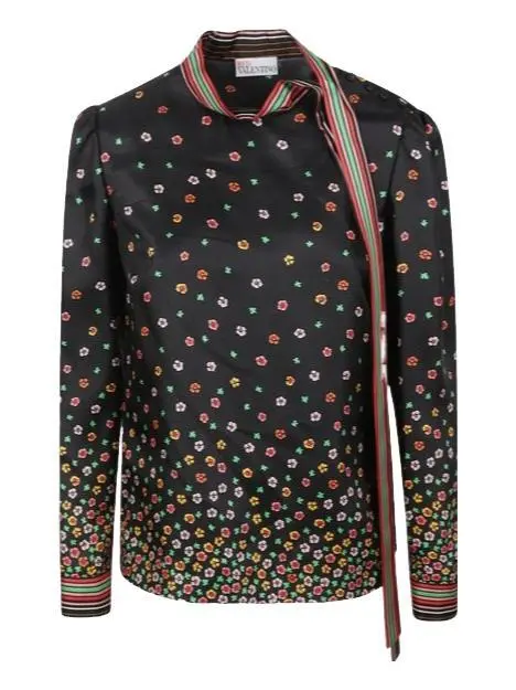 Red Valentino Floral Print Long-sleeved Top - Black