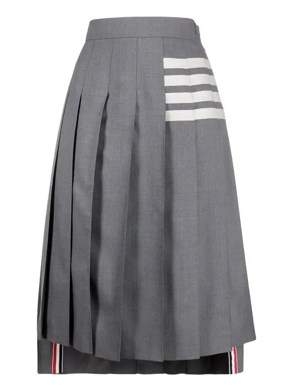 Thom Browne Pleated Asymmetric Midi Skirt With Signature Stripes - Medium Grey