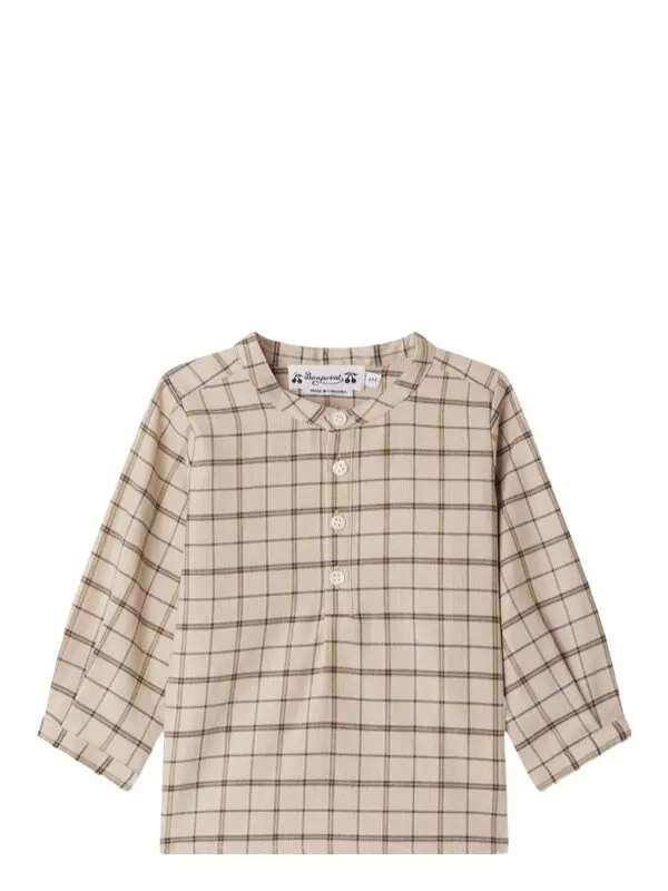 Bonpoint Check Shirt With Crew Neck And Button Closure - Nude