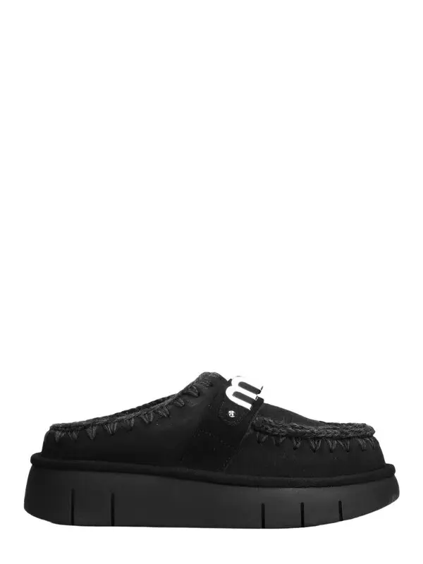 Mou Crochet Slip-on Mules With Wool Details - Black