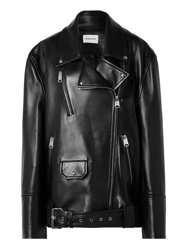 Khaite Belted Leather Jacket - Black