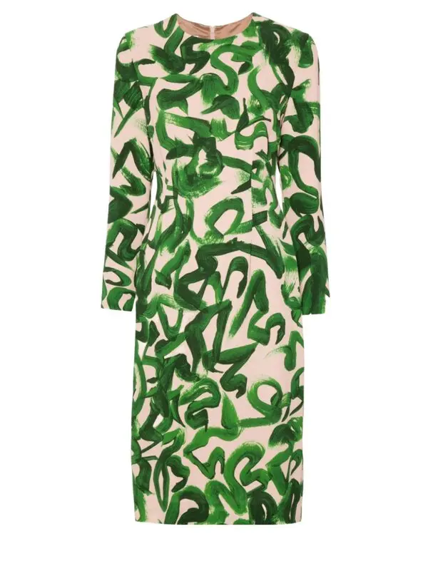 Dries Van Noten Printed Long-sleeve Dress - Green
