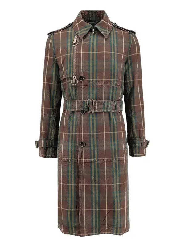 Burberry Checked Belted Trench Coat - Brown