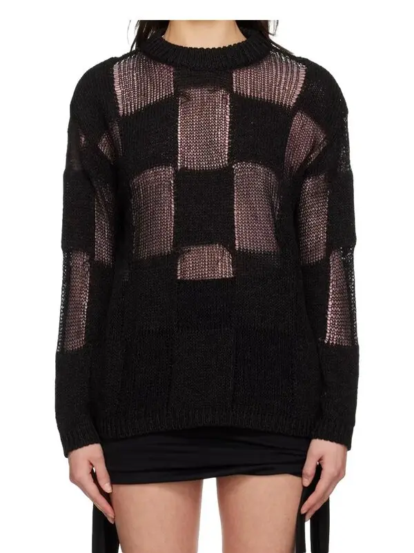 OPEN YY Hollow Checkered Knit Sweater - Black