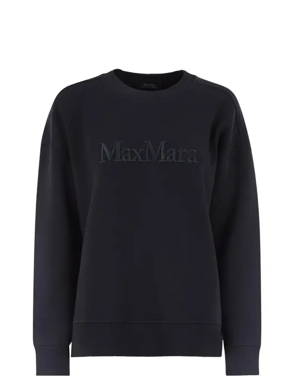 Max Mara Crewneck Long Sleeve Sweatshirt With Logo Detail - Blue