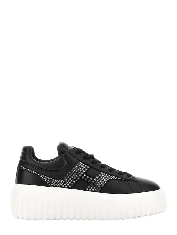 Hogan Embellished H-stripes Lace-up Platform Sneakers - Black Silver