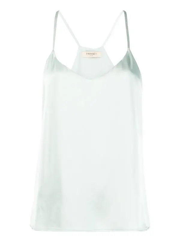 TWINSET Logo Plaque Satin Top - White