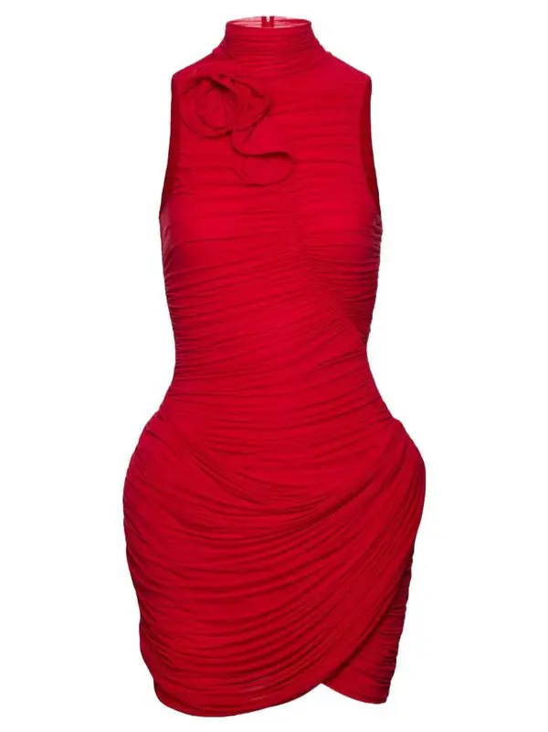 Magda Butrym Sleeveless High Neck Draped Mini Dress - Red