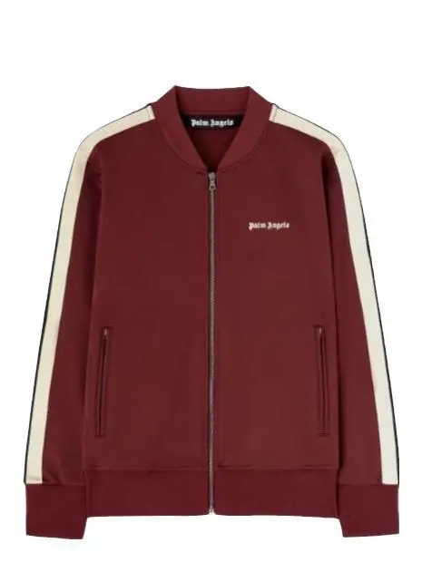 Palm Angels Logo Embroidered Zipped Bomber Jacket - Burgundy