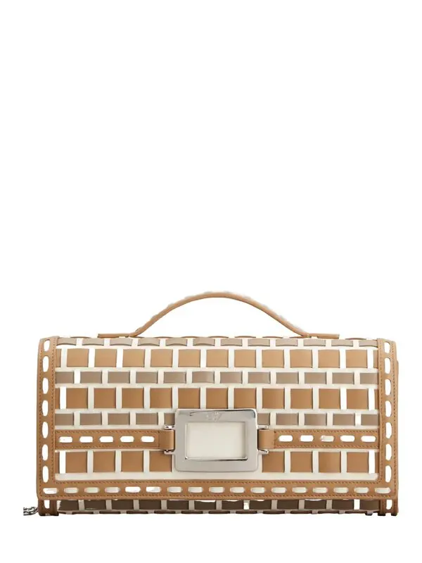 ROGER VIVIER Belle Vivier Clutch In Woven Leather - Beige, Gray White