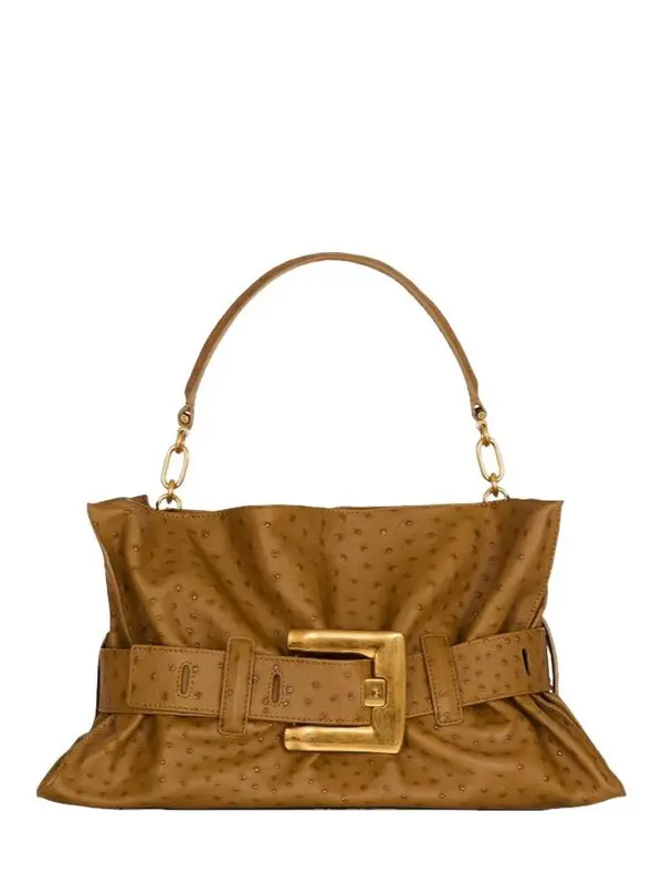Balmain Medium Anthem Bag In Embossed Calfskin - Brown