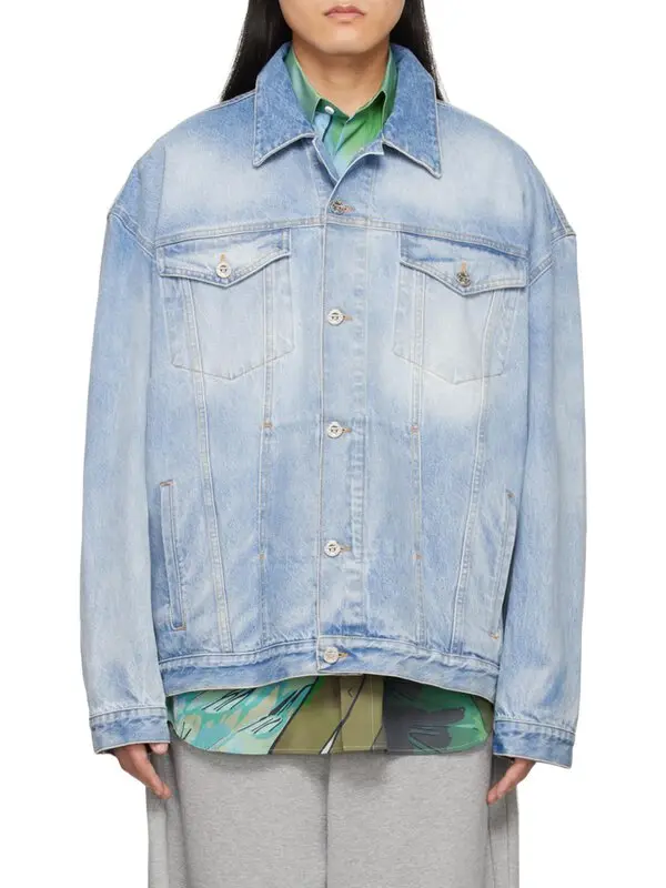 Vetements Logo Embossed Denim Jacket - Gray