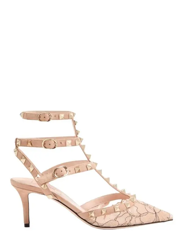 Valentino Garavani Rockstud Pointed Toe Lace Pumps - Nude