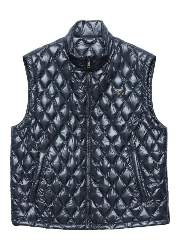 Prada Quilted Logo Vest - Navy Blue