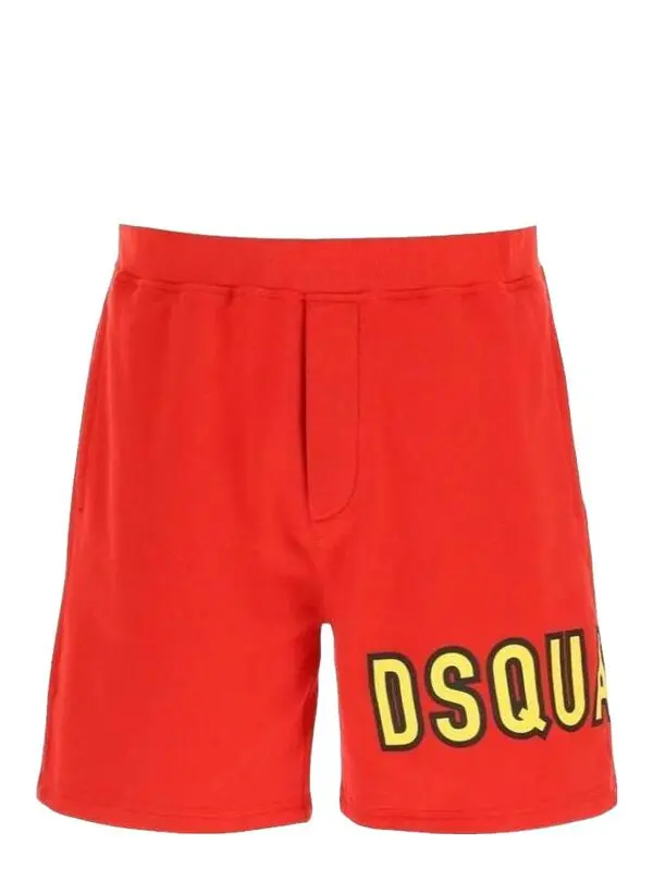 Dsquared2 Logo Print Cotton Shorts - Red