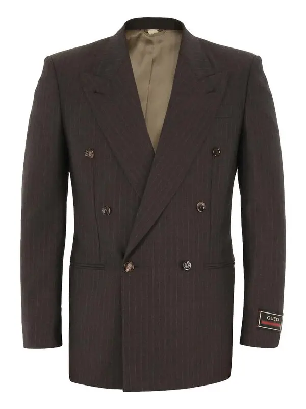 Gucci Houndstooth Stripe Double-breasted Jacket - Brown