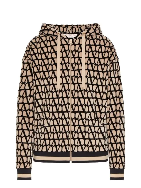 Valentino Garavani Logo Monogram Full Zip Hoodie - Nude
