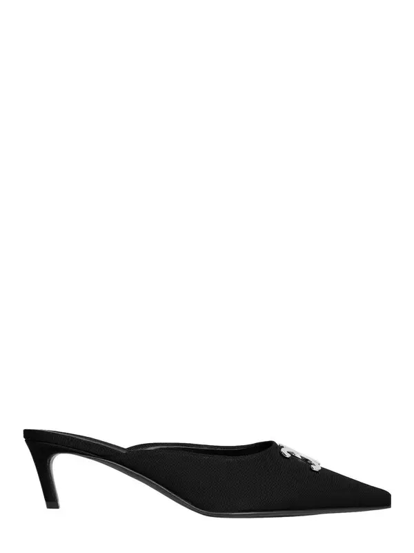 Celine Alma Triomphe Mule In Gros-grain Fabric - Black