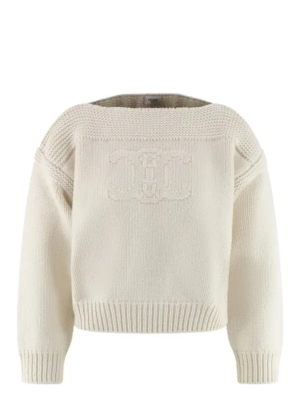 Celine Chunky Cashmere Boat Neck Sweater - Off White