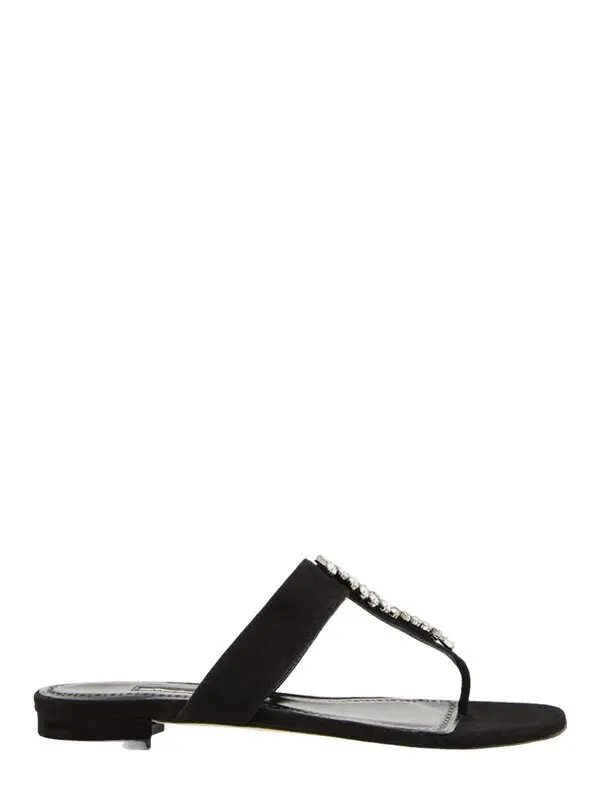 Manolo Blahnik Crystal Embellished Flat Sandals - Black