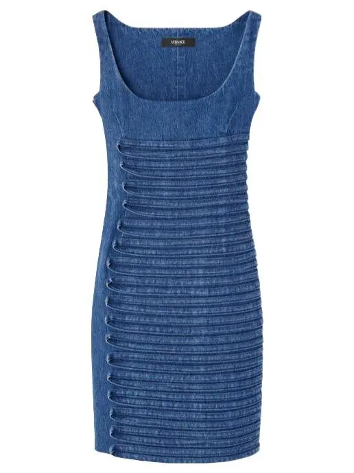 Versace Panelled Denim Mini Dress - Blue