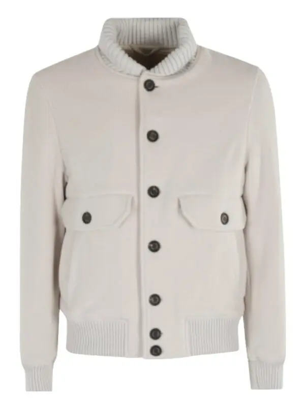 Eleventy Ribbed Collar Bomber Jacket - Sand-colored