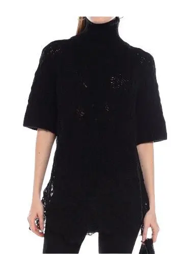 Ermanno Scervino Wool Blend Knitted Top With Lace Details - Black