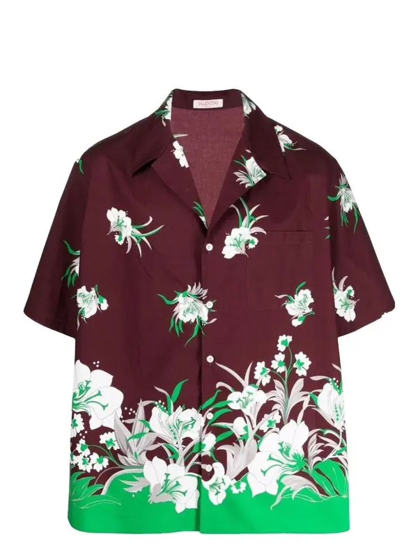 Valentino Garavani Floral-printed Straight Hem Shirt - Red