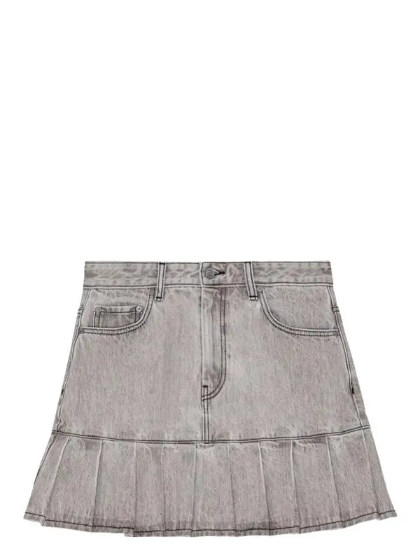 GANNI Pleated Denim Mini Skirt - Grey