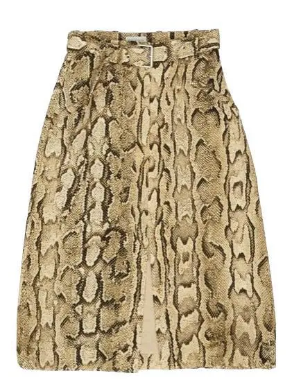 Dries Van Noten Snake Printed Belted Skirt - Nude