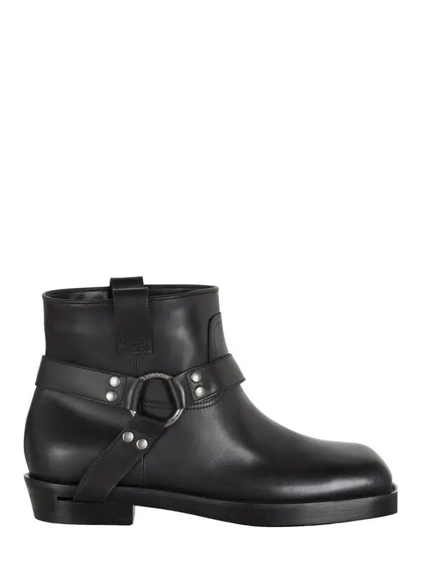 Balmain Biker Ankle Boots With Square Toe And Ring Detail - Black