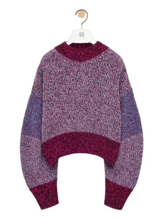 Loewe Balloon Sleeve Cropped Crewneck Sweater - Purple