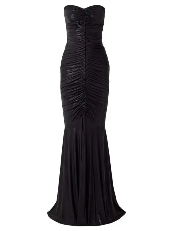 Norma Kamali Strapless Shirred Gown With Fishtail Skirt - Black