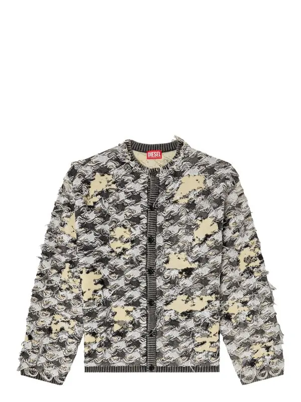 DIESEL® Devoré Houndstooth Jacquard Cardigan - Gray/white